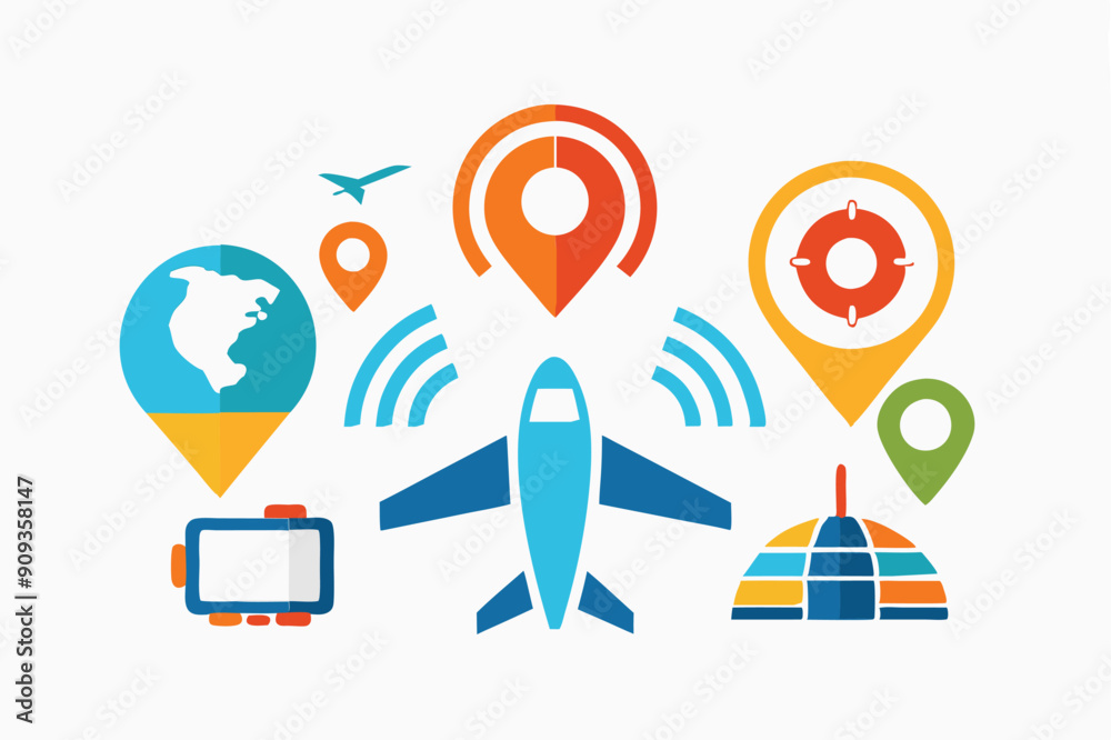 logo icons for communication media, sharing of aircraft location ...