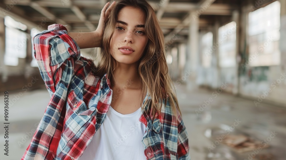 Rebellious Style: Young woman in 90s grunge fashion with ripped jeans ...