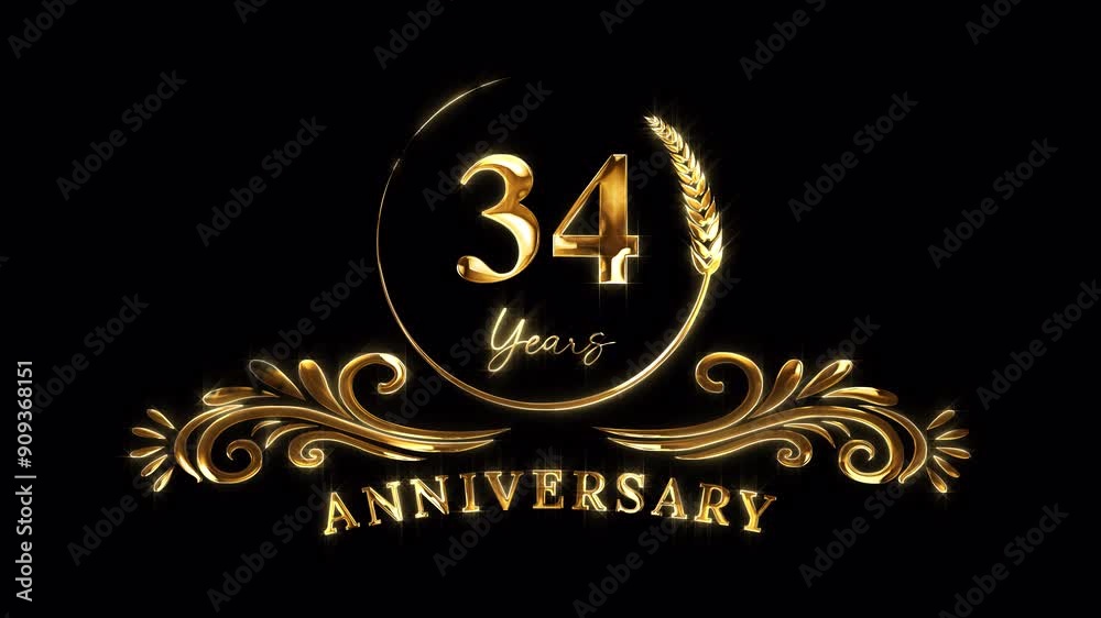 34th Anniversary Celebration. Happy 34 Years Anniversary Animation in ...