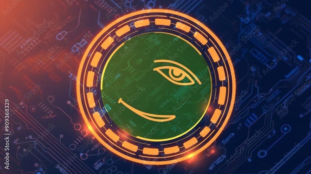 3D model of Pepe coin with biometric security featuring fingerprint and ...