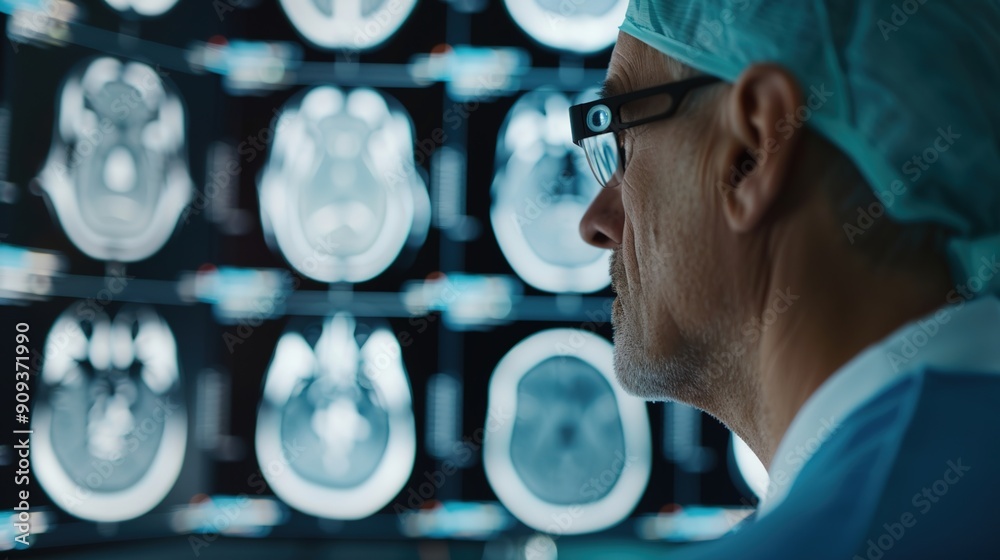 Skilled Surgeon Analyzing MRI Scans on Digital Screen for Pre-Surgery ...