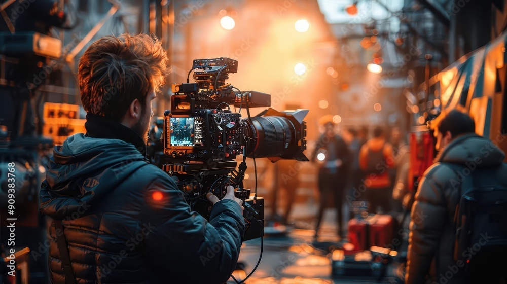behindthescenes film set cameraman operating professional equipment ...