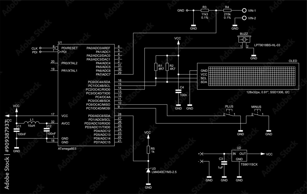 Vetor de Schematic diagram of electronic device on sheet of paper ...