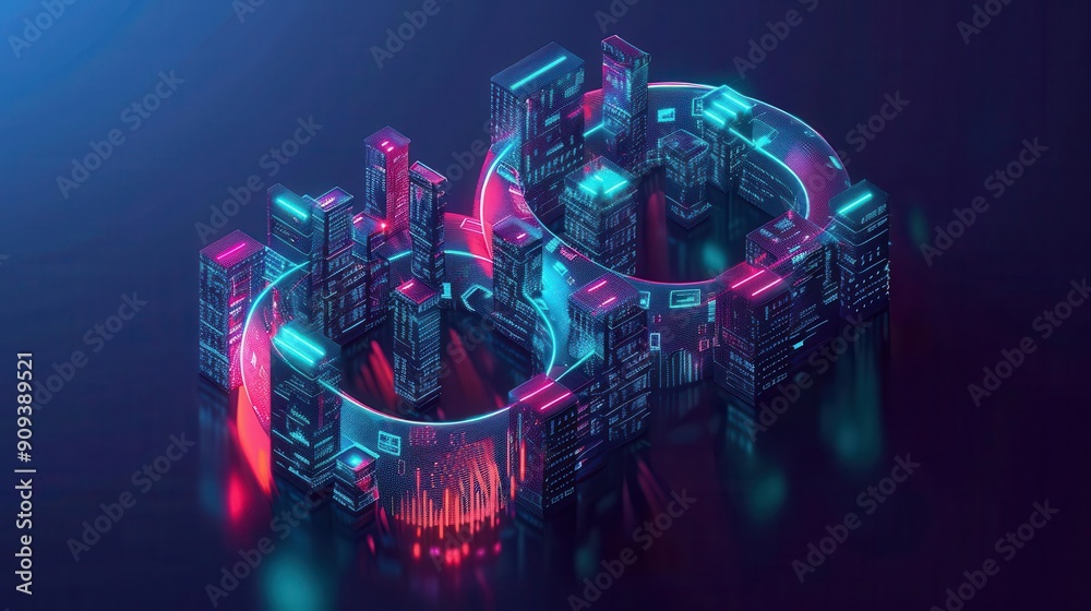 Devops Infinity Loop Isometric Cityscape Forming Figureeight Symbol