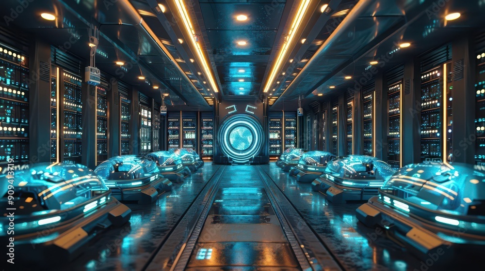 futuristic warehouse interior with advanced robotics and aidriven ...