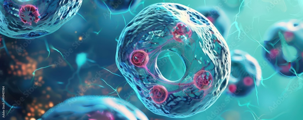 Animal cell during cytokinesis, contractile ring visible, detailed view ...