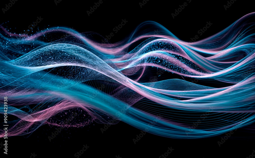 An abstract representation of flowing energy waves in vibrant shades of ...