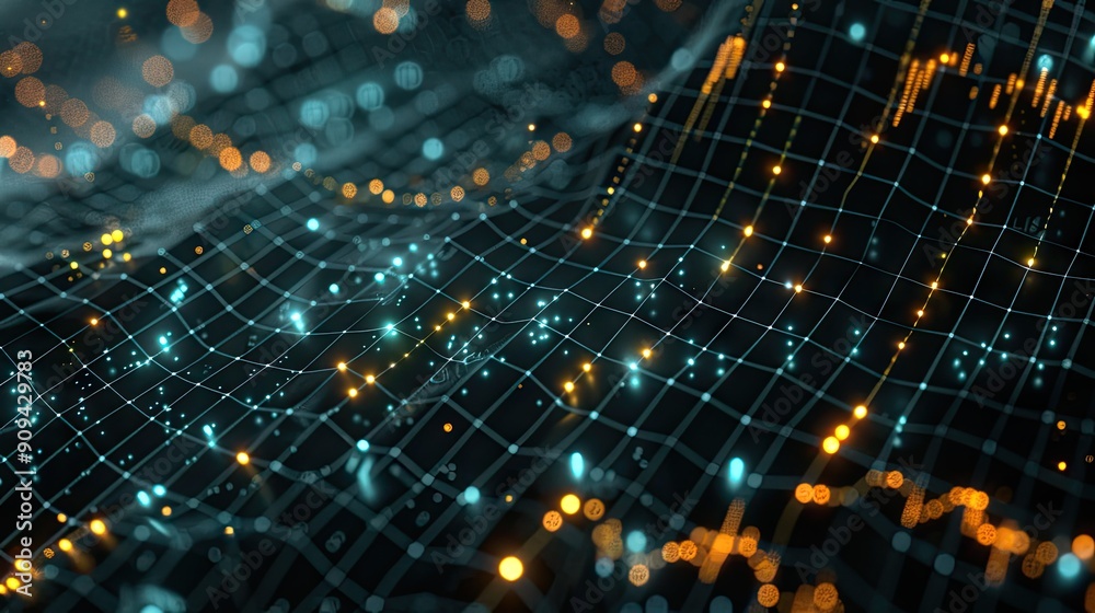 Detailed 3D rendering of a stock market graph with data points and ...