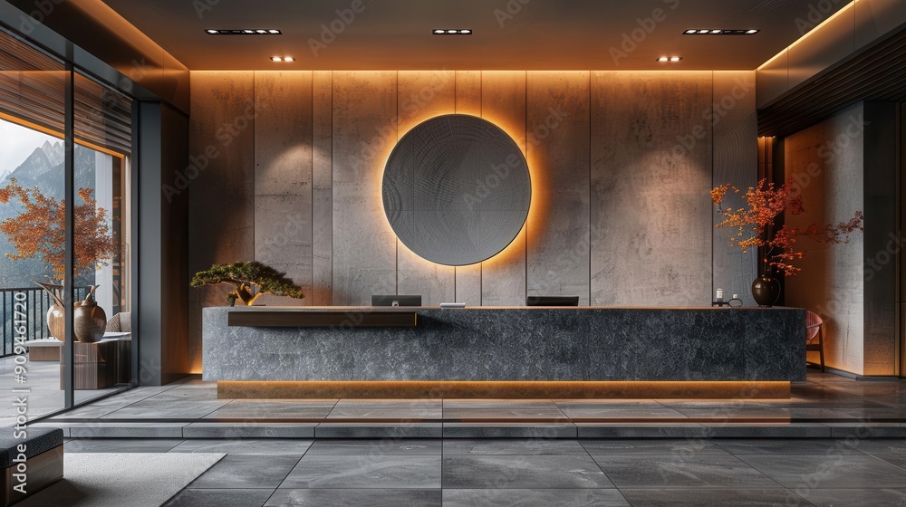 sleek minimalist hotel reception area with clean lines and modern ...