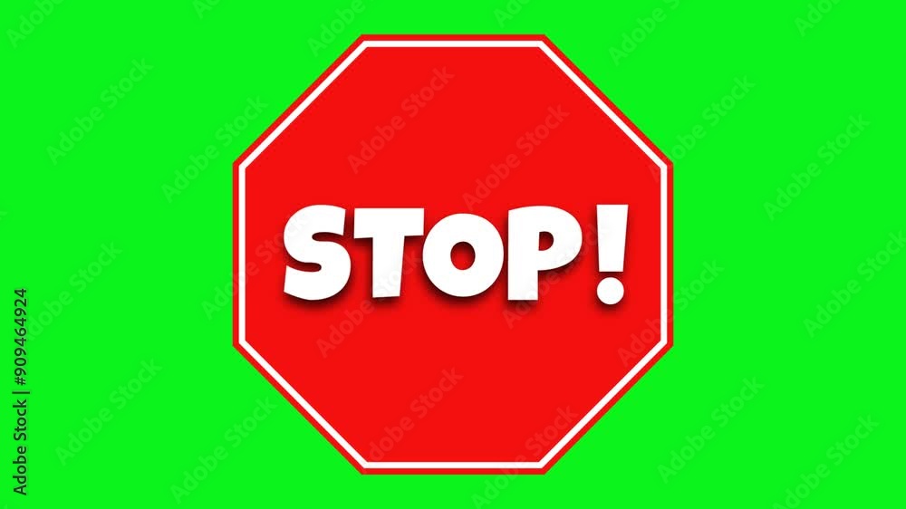 Stop sign cartoon text with red octagon green screen footage animation ...