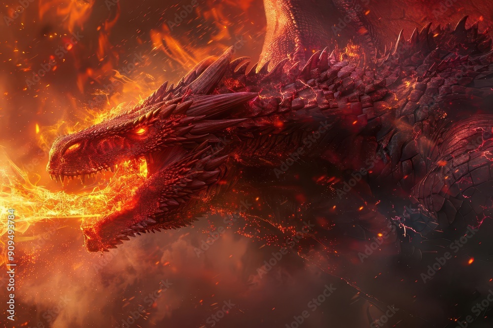 mythical beast unleashed colossal crimson dragon exhaling infernal ...