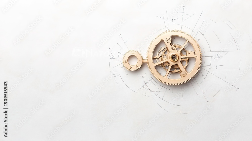 Design an old engraving style technical drawing of a complex clockwork ...