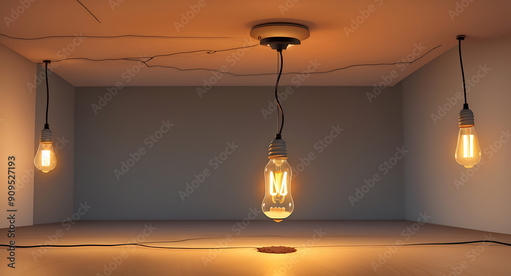 A Dim, Flickering Lightbulb Hanging from a Ceiling with a Crack, Illustrating the Concept of ...