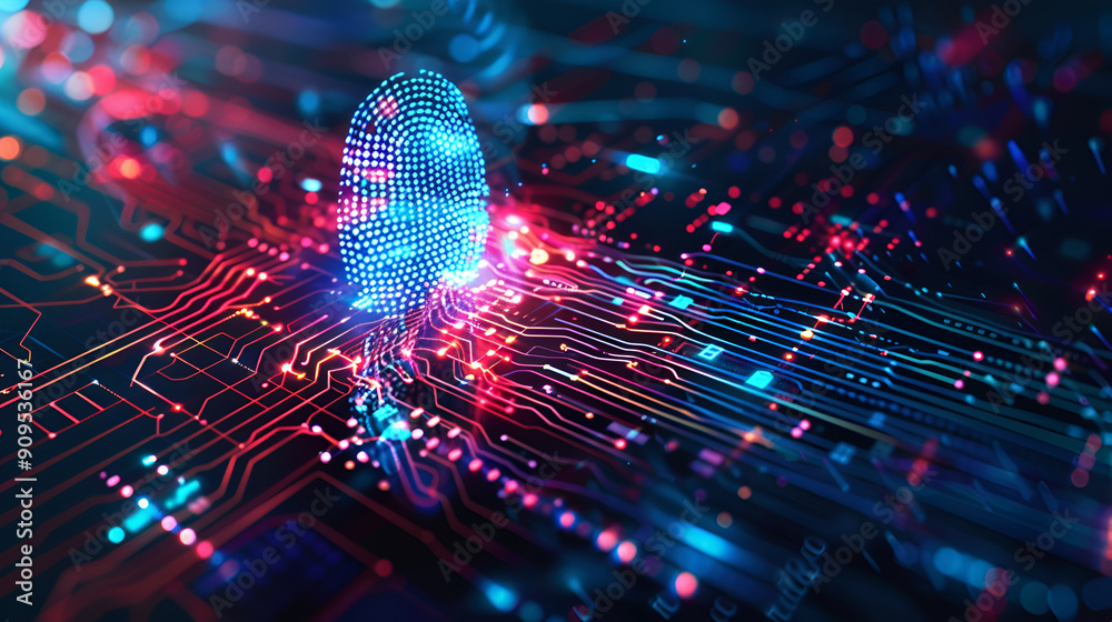 Fingerprint Scanning Technology Binary Code ,A computer identify and measuring the fingerprint ...