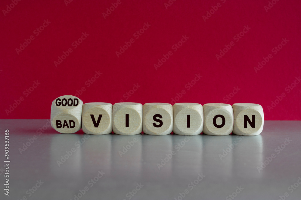 Good or bad vision symbol. Turned a wooden cube and changed words bad ...