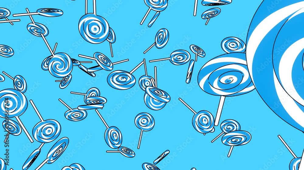 Toon-style lollipops of blue color on a blue background. Loop able 3DCG ...