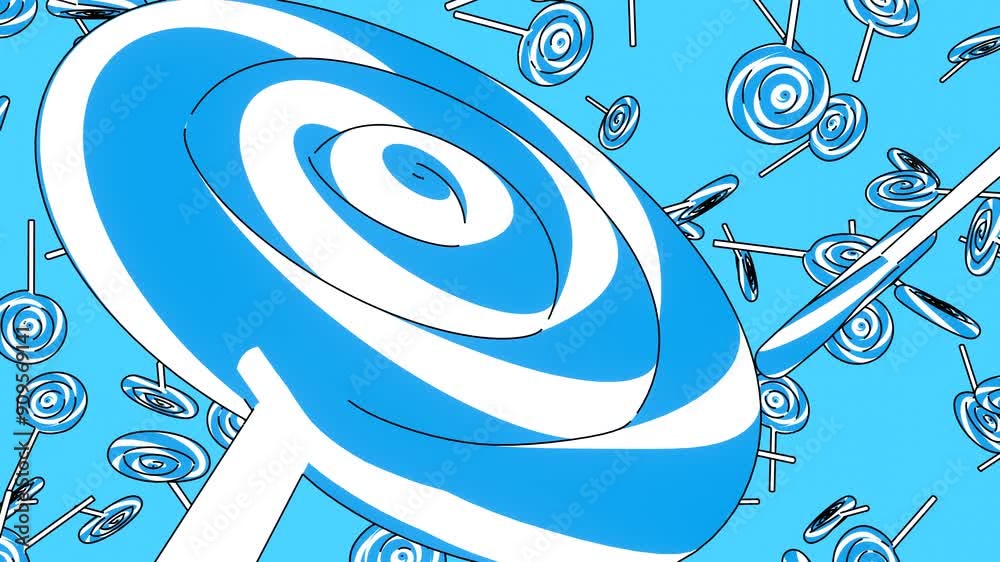 Toon-style lollipops of blue color on a blue background. Loop able 3DCG ...