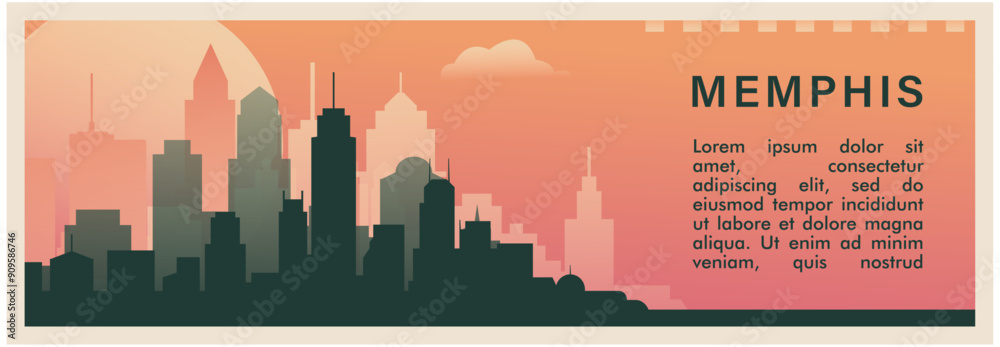 Memphis city brutalism vector banner with skyline, cityscape. USA ...