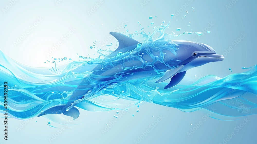 Marine Life in Frutiger Aero: Dolphin, bright ocean scene. Stock ...