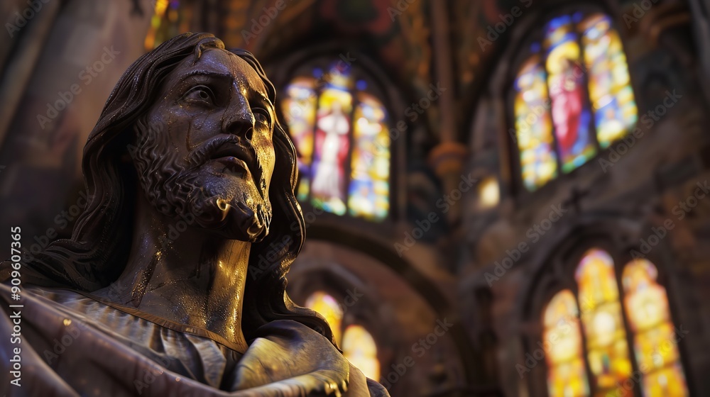 Jesus Christ. Statue of Jesus in a Church Stained Glass Stock ...