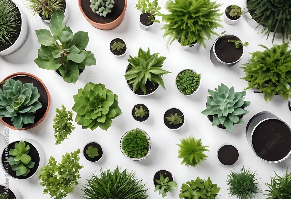 plants top architecture white garden landscape view set background ...