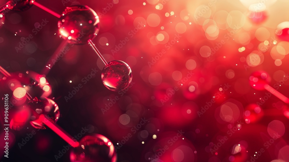 Abstract science background featuring a red atom with interconnected ...
