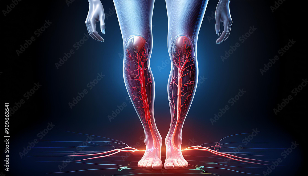 A detailed depiction of deep vein thrombosis (DVT) in a leg ...