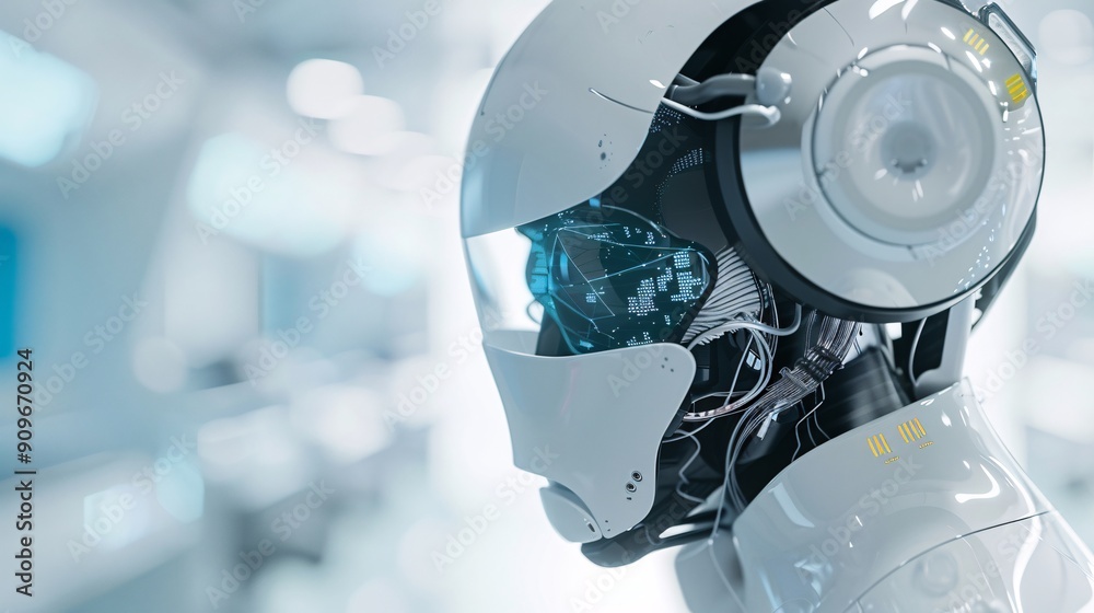 Hyper-realistic render of advanced AI robot, human-like features, lab setting, Stock ...