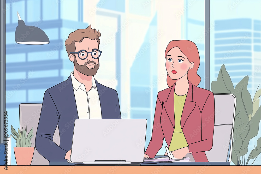 illustrate a manager give comments to gen-z employee in a work Stock ...