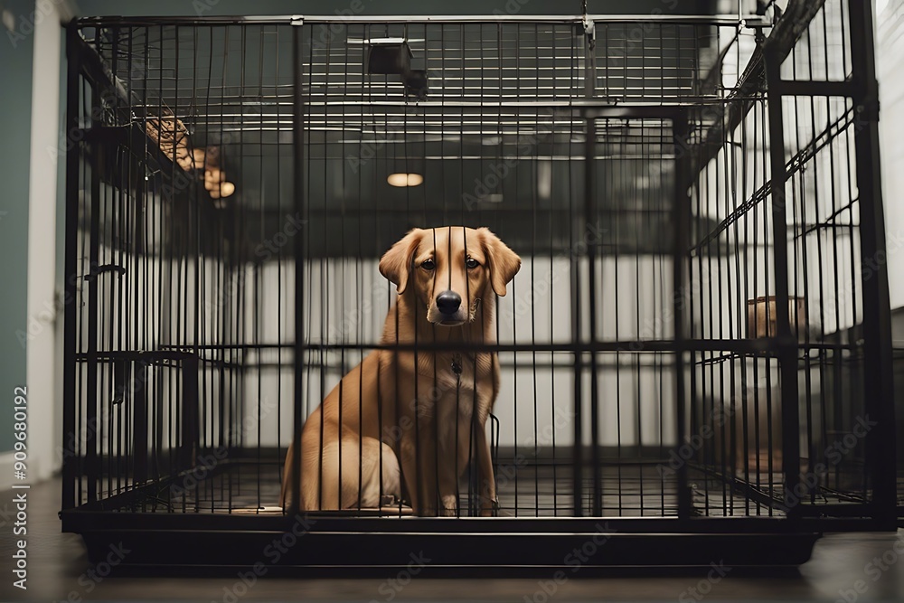 cage lonely dog animal bar beagle bed behind box brown caged canino ...