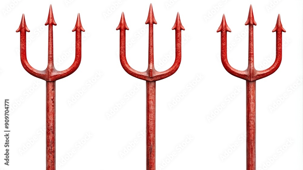 Set collection of devil demon satan red rustic trident pitchfork fork ...