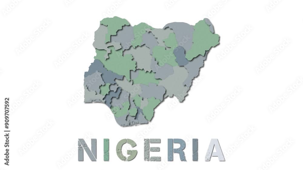 Nigeria map with paper regions. Animated country map growing from ...