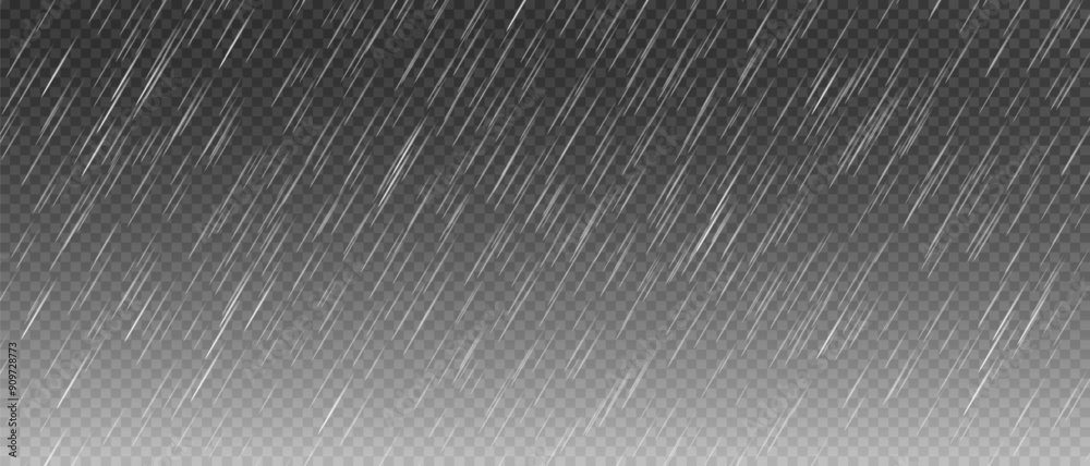 Rain on a transparent background. Storm with rain and white clouds ...