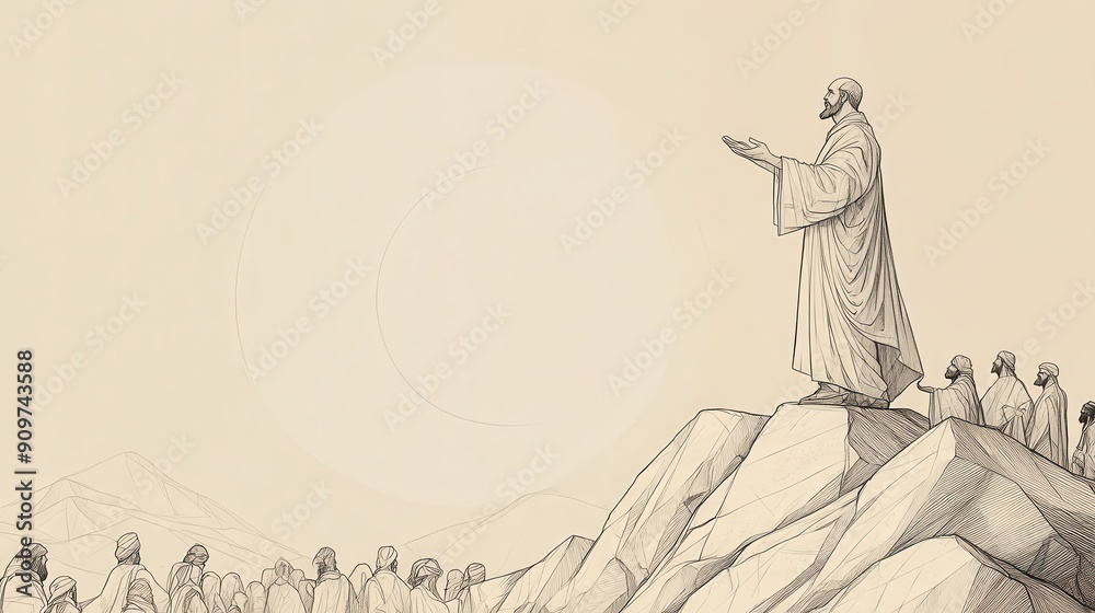 Biblical Illustration of Moses on a Mountain, Holding Stone Tablets ...