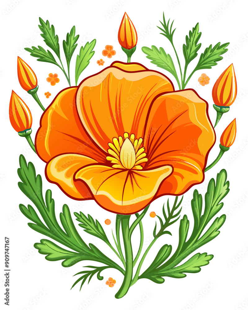 california poppy flower vector colorful t-shirt design,california poppy ...