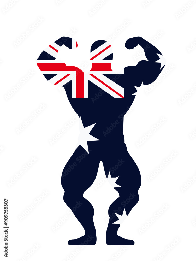 Australia flag over muscular bodybuilder vector silhouette illustration ...