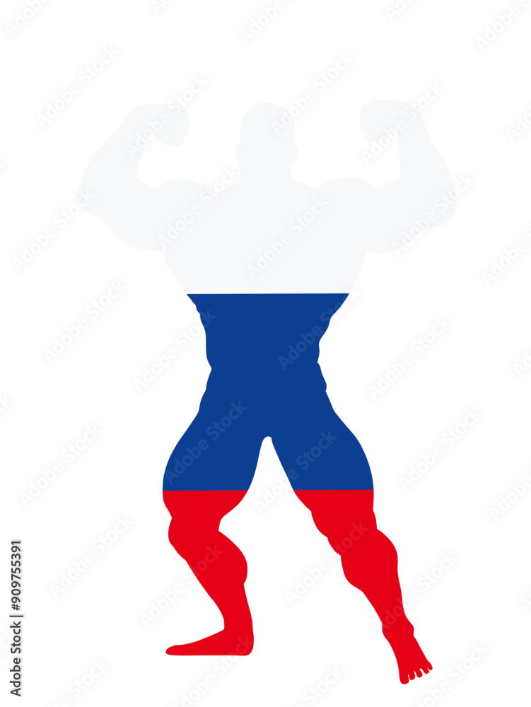 Russia flag over muscular bodybuilder vector silhouette illustration ...