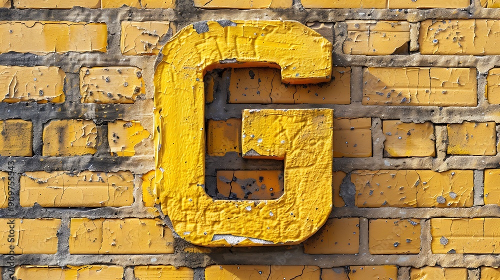 Font on brick texture letter G cut out of paper brick wall volumetric ...