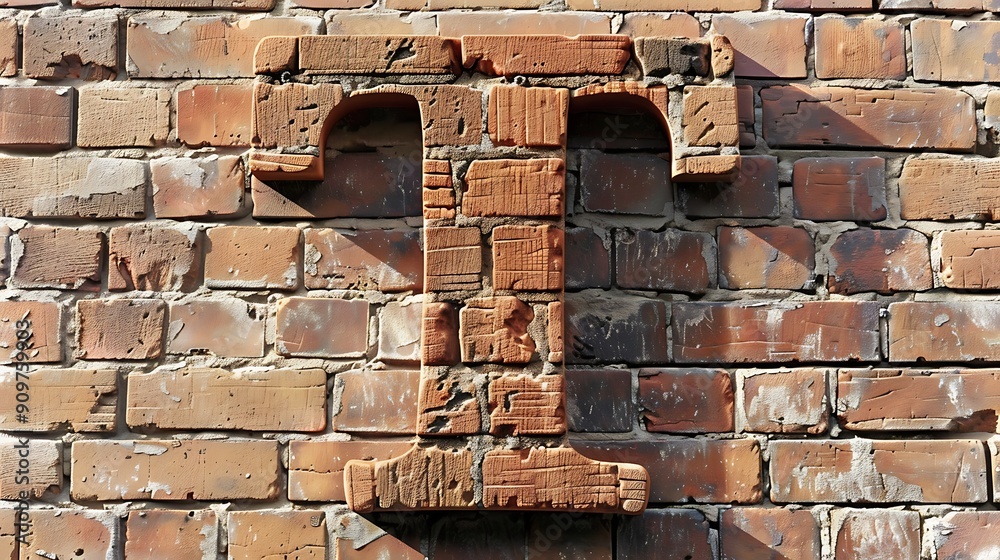 Font on brick texture letter T cut out of paper brick wall fonts set ...