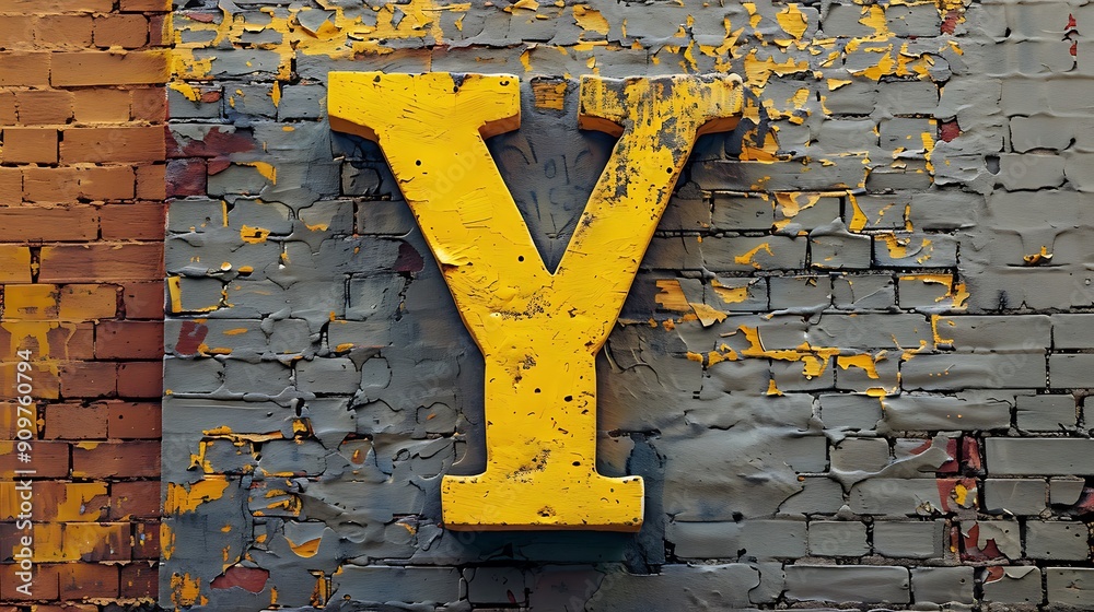 Font on brick texture letter Y cut out of paper brick wall volumetric ...