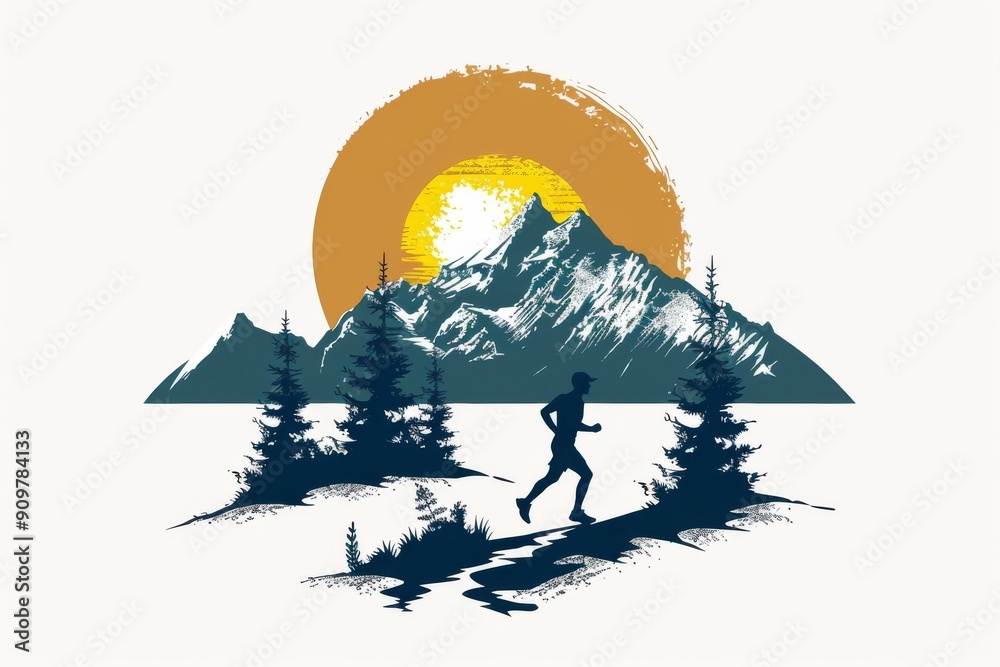 Ultra trail running logo, mountain marathon, runner symbol, race sport ...