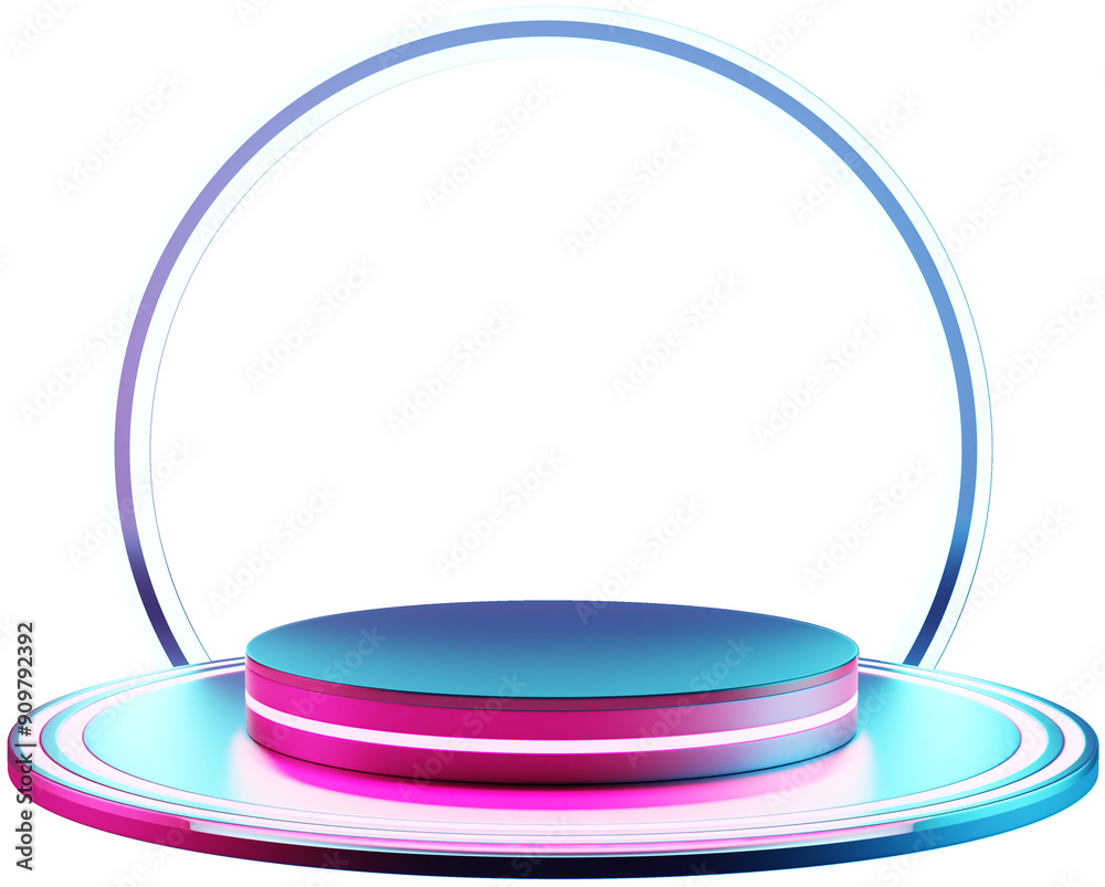 Abreact 3D model of circular podium with glowing pink base and metallic ...