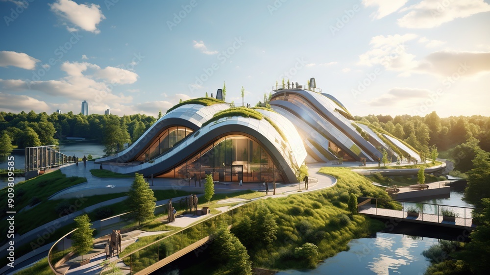 Foto de A futuristic architectural design of a sustainable, eco ...