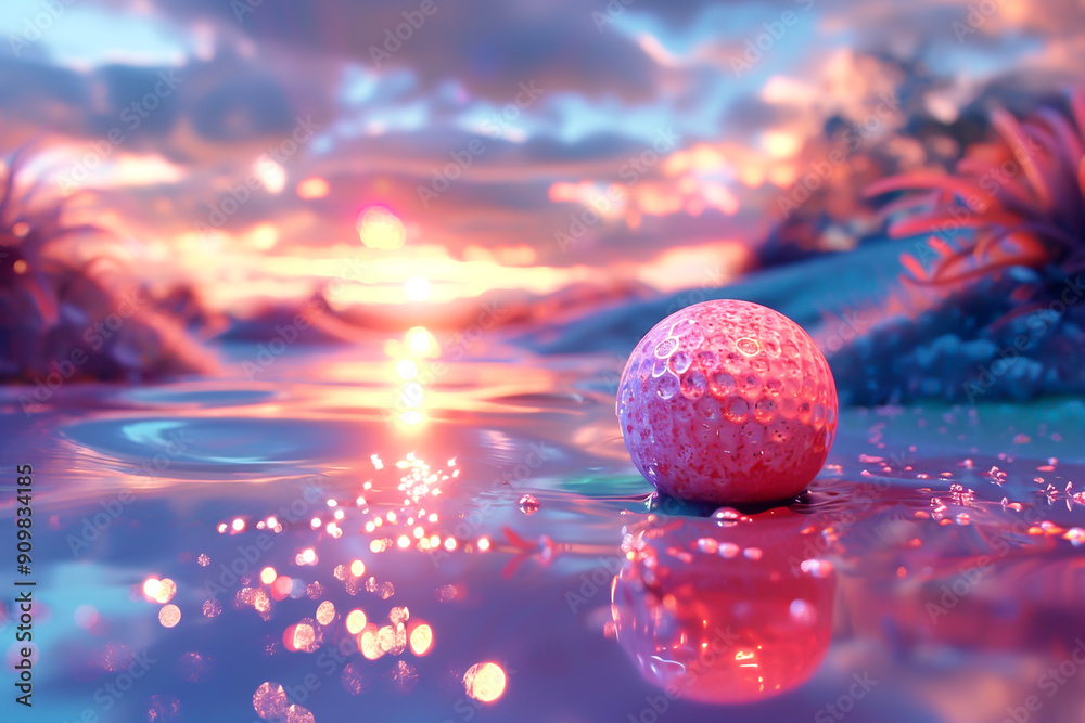 Realistic photo of a magical golf scene, beautiful elements ...