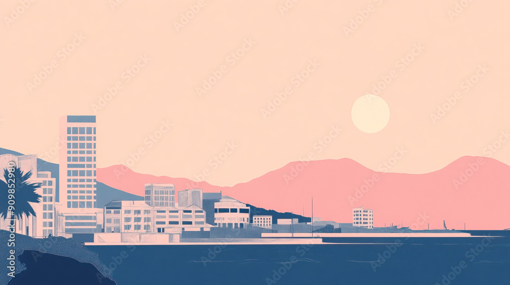 Risograph halftone riso print travel poster, card, wallpaper or banner ...