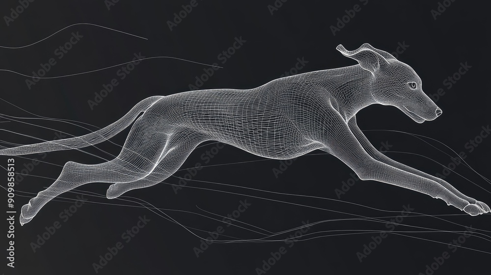 "Minimalist outline of a dog running, with dynamic lines showing speed ...