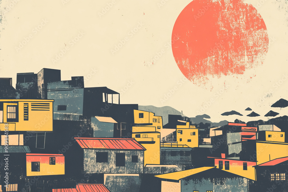 Risograph colorful riso print travel poster, card, wallpaper or banner ...