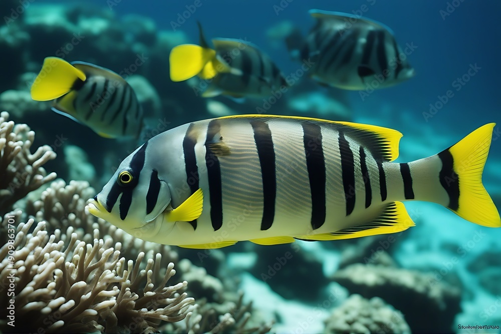 ภาพประกอบสต็อก caribbean fish school underwater major sergeant sea ...