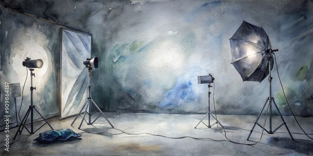 Professional photography studio setup with sleek gray background ...