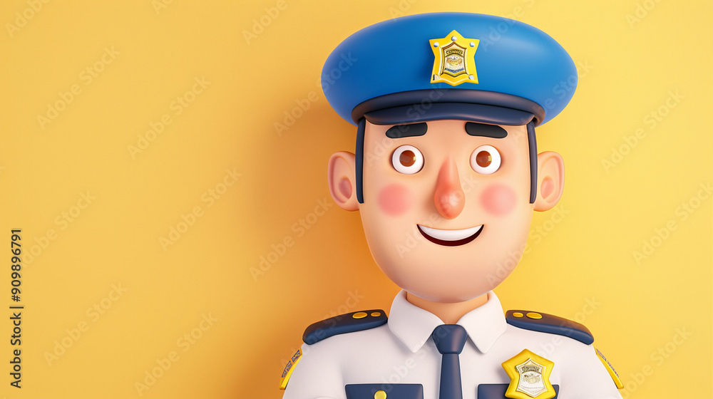 Cartoon Police Officer Character Smiling. Cute Animated Police Figure ...